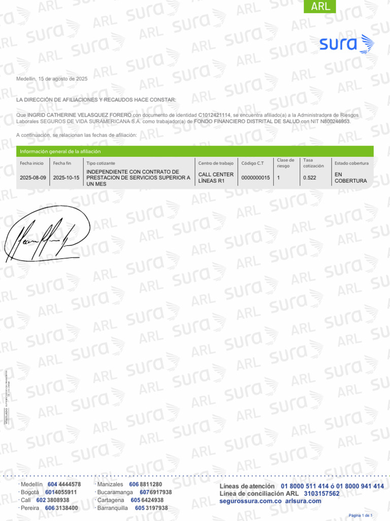 Certificado ARL | PDF