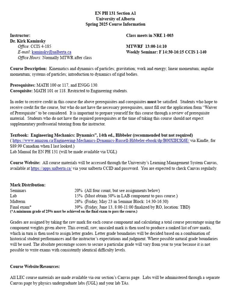 En PH 131 A01 - Spring 2025 | PDF | Kinematics | Momentum