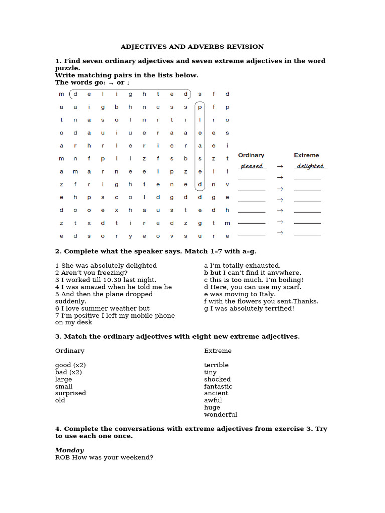 Adjectives and Adverbs Revision | PDF