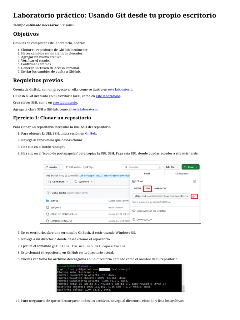 Laboratorio Práctico - Usando Git Desde Tu Propio Escritorio | PDF | Informática | Software