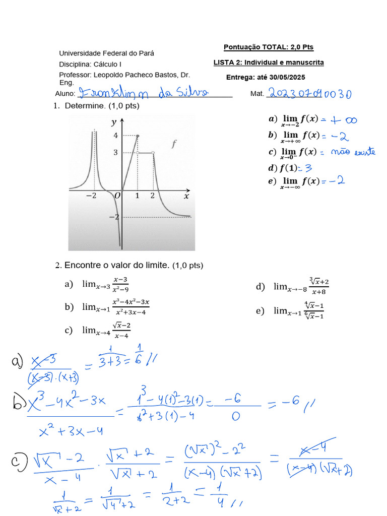 2 LISTA CALC I Turma Especial 2025 | PDF