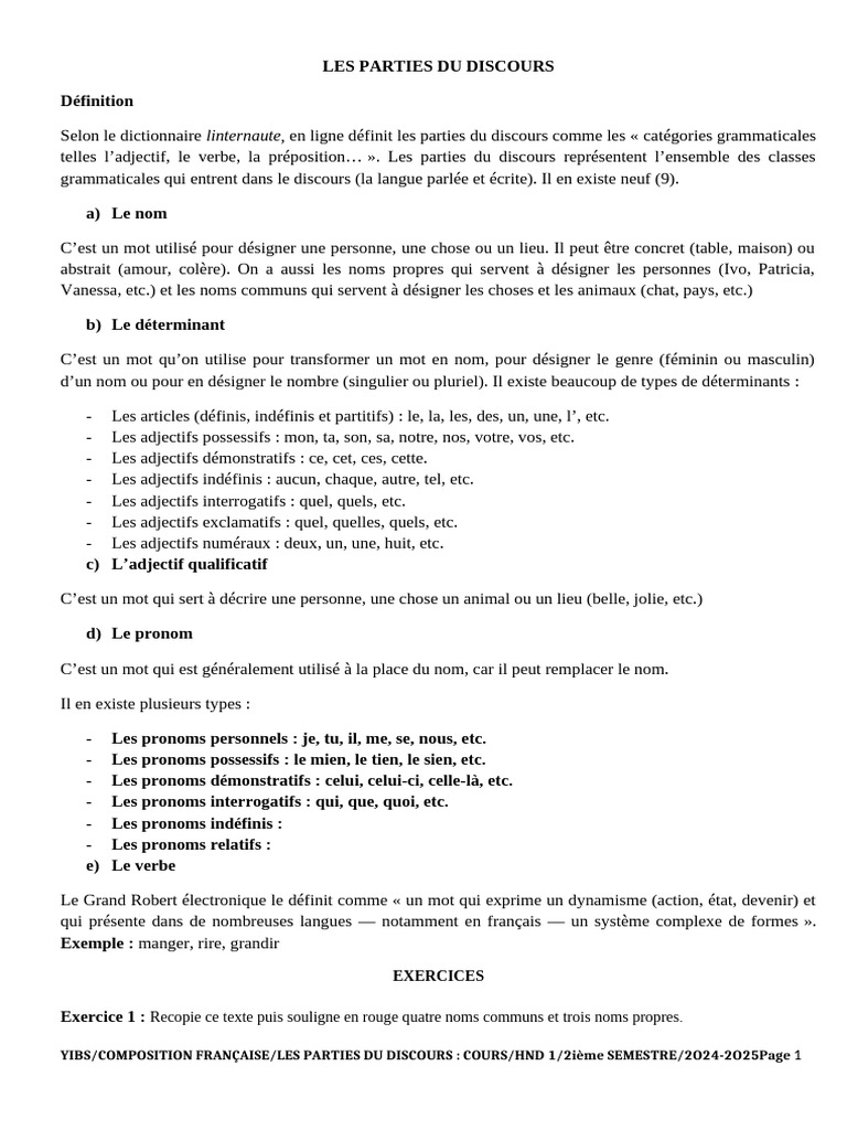 Les 9 parties du discours en français | PDF | Nature (grammaire) | Clause