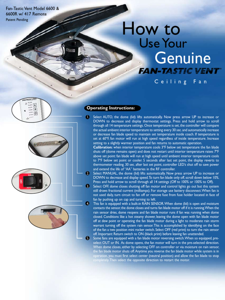 Fan-Tastic Vent Model 6600 Manual | PDF | Switch | Equipment