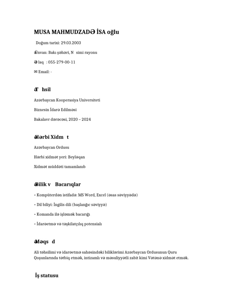 Musa Mahmudzade CV | PDF
