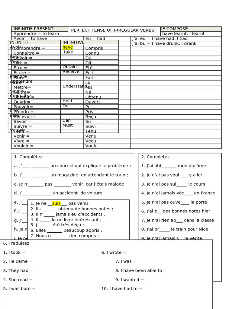 Passe Compose Irregular Verbs Workout | PDF | Échecs | Théorie (échecs)