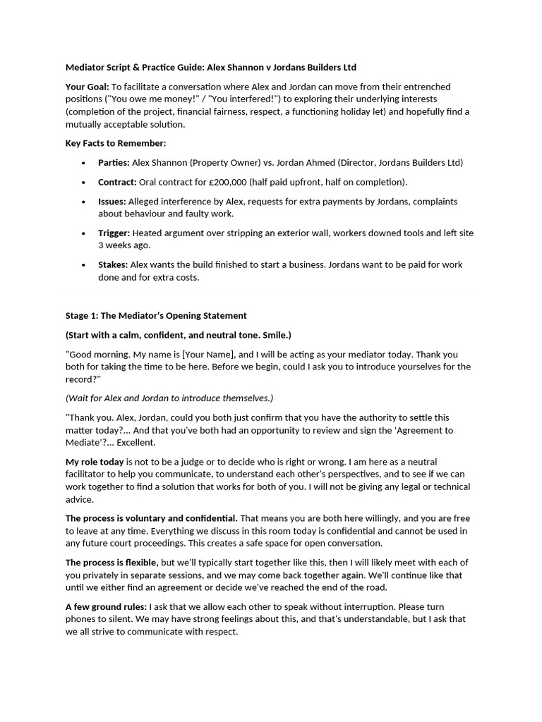 Role Play 2 Mediations | PDF | Mediation