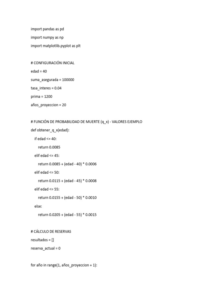 Cal Culo Reserva Tecnica Python | PDF