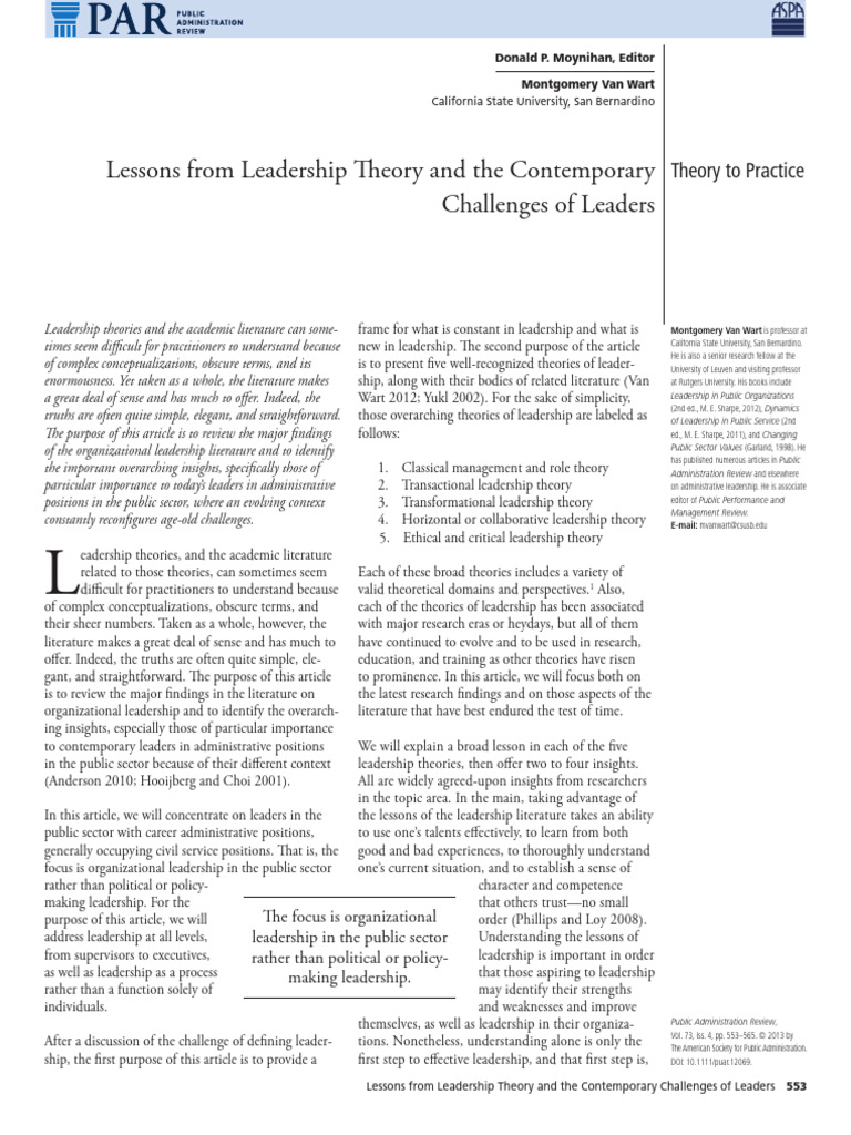 Insights on Public Sector Leadership | PDF | Leadership | Theory