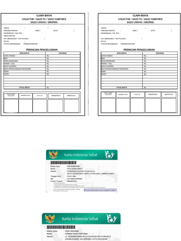 Contoh Form Klaim Biaya Bensin | PDF