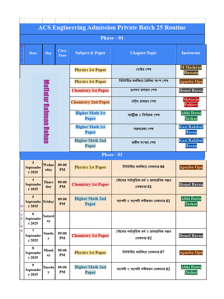 ACS ENG Batch Routine 2025 | PDF