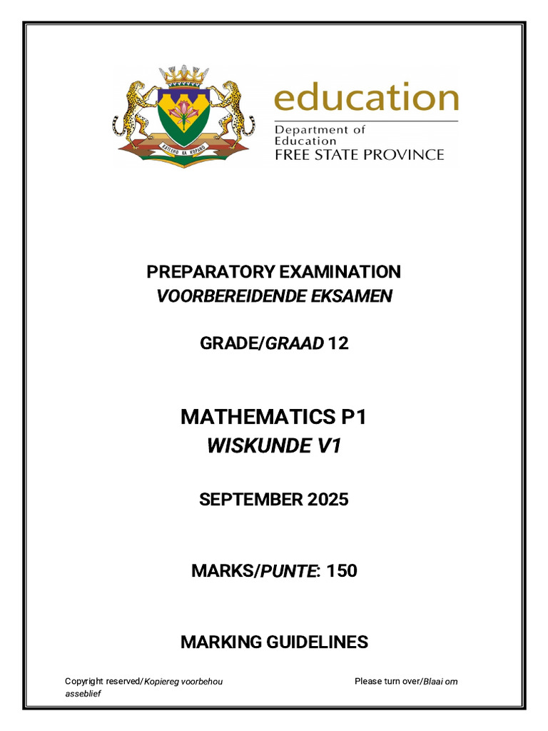 Grade 12 Mathematics P1 Memo Sept 2025 | PDF | Mathematics ...