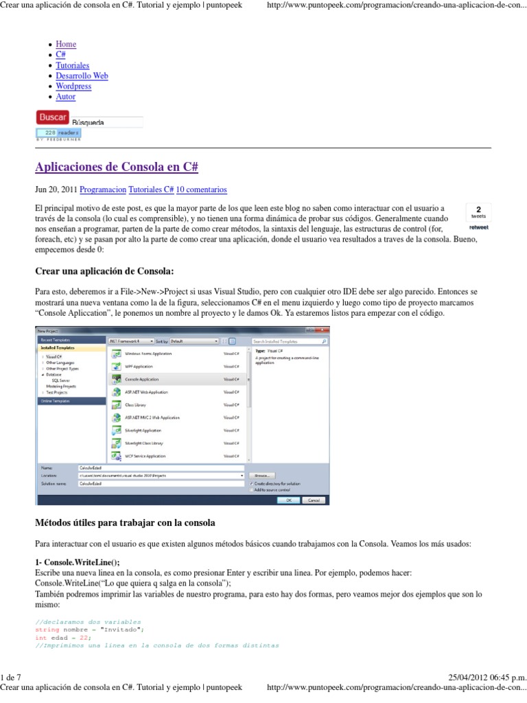 Crear una aplicación de consola en C#. Tutorial y ejemplo _ puntopeek ...