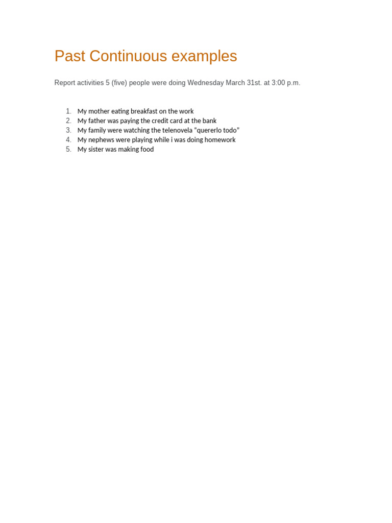 Past Continuous Examples | PDF