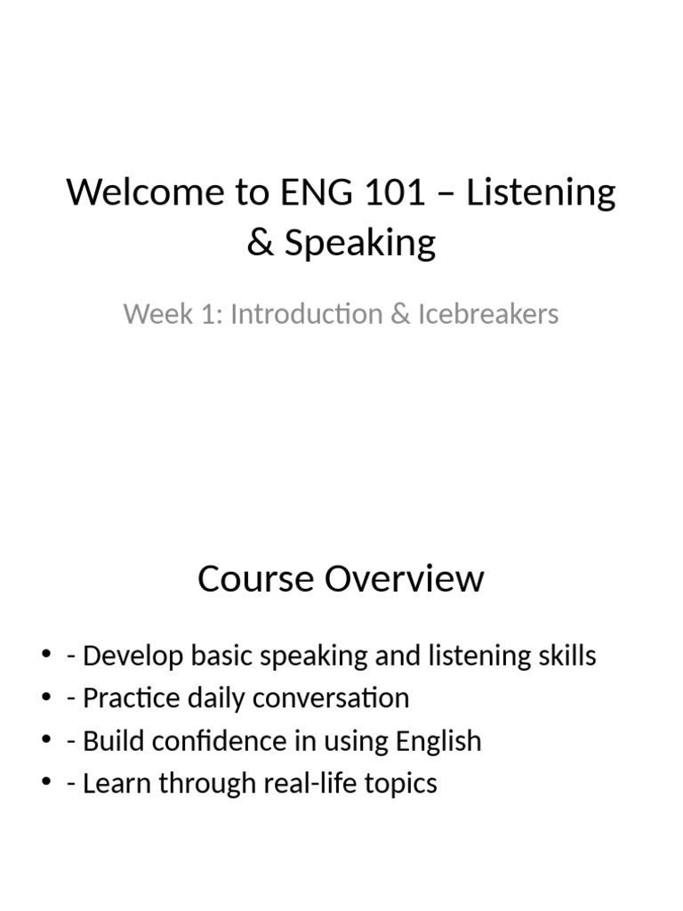 ENG 101 Week 1: Icebreakers & Goals | PDF