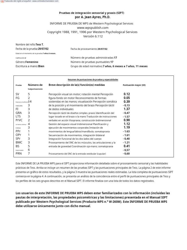 Informe SIPT: Grafesia y Somatopraxia | PDF | Desviación Estándar