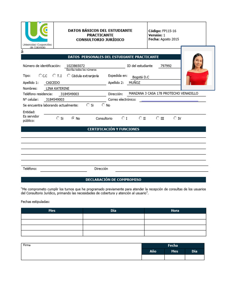 Datos Basicos Del Estudiante Practicante | PDF