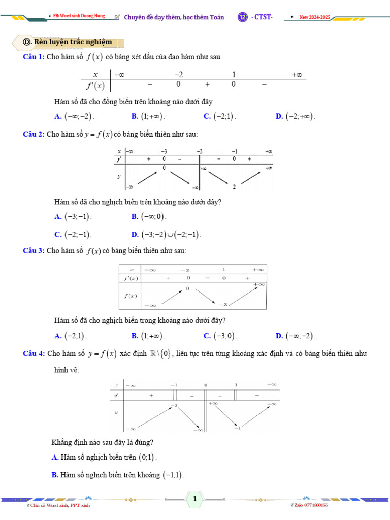Gt12-c1-b1-Tinh Don Dieu Va Cuc Tri Cua Ham So - Ctst-Hs | PDF