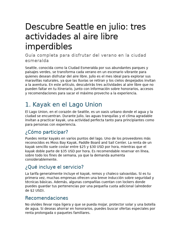 Actividades al aire libre en Seattle julio | PDF | Kayac