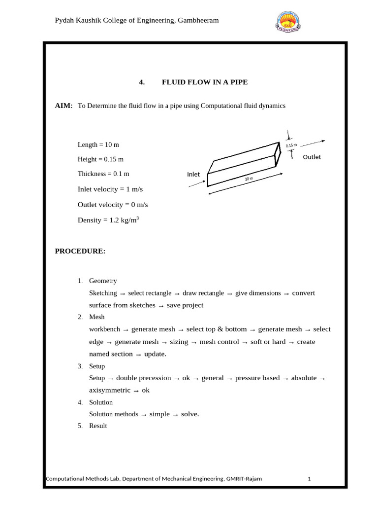 4 Fluid Flow in A Pipe | PDF