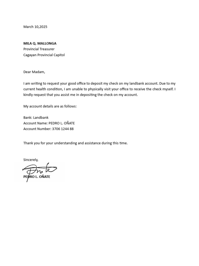 Request for Check Deposit Assistance | PDF