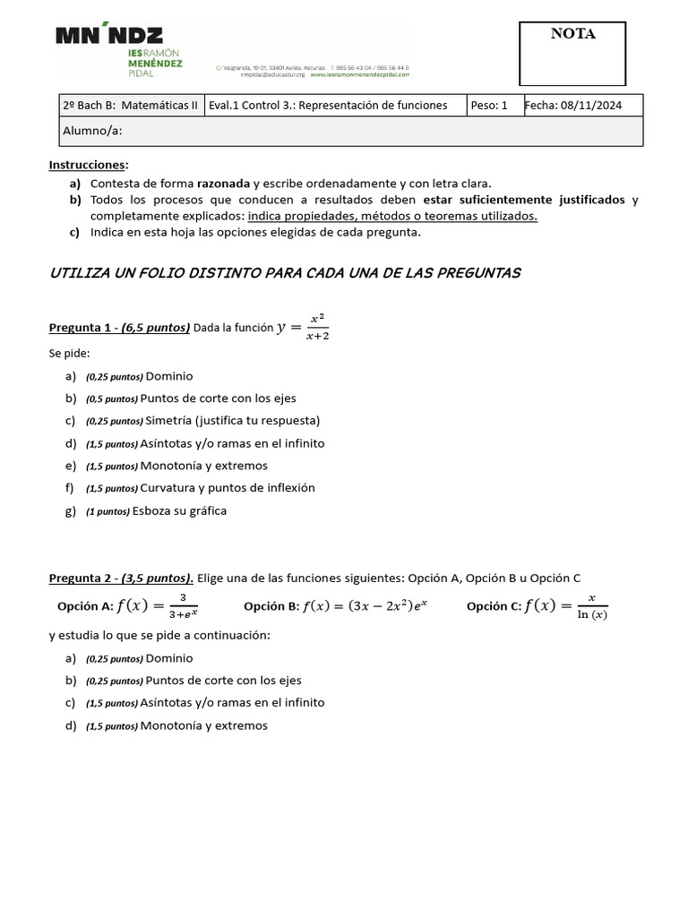 Eval1 Control3 (RepresentaciónFunciones) | PDF