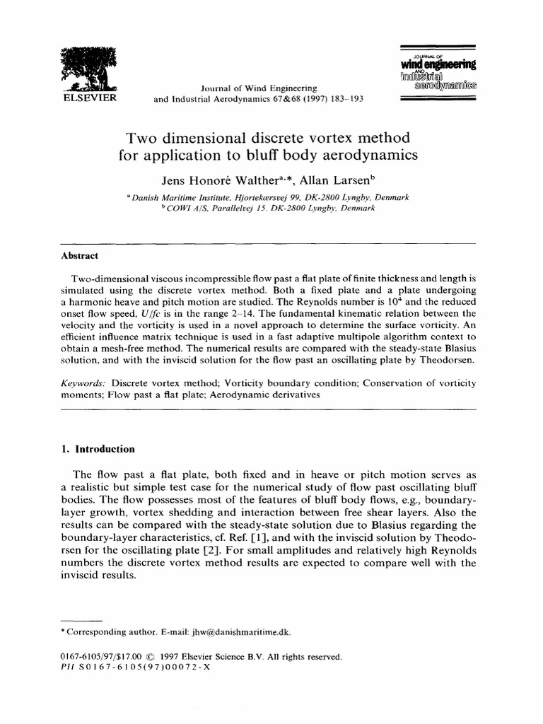 Two Dimensional Discrete Vortex Methods For Applicaiton To Bluff Body Aerodynamics | PDF ...