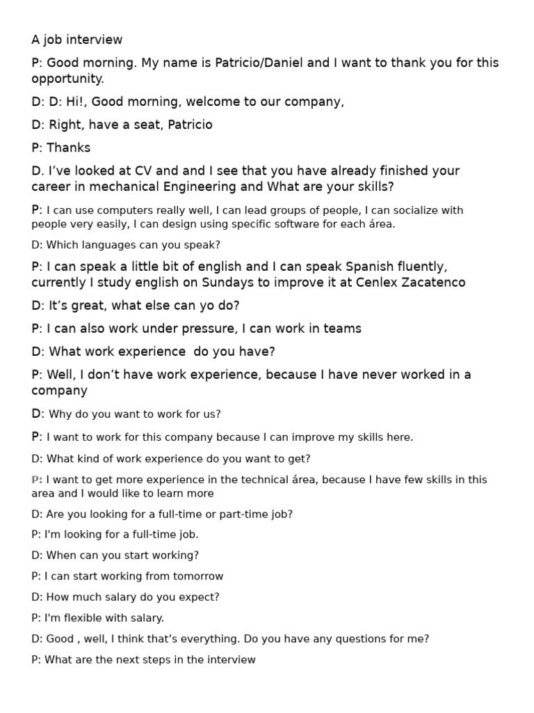 A Job Interview | PDF