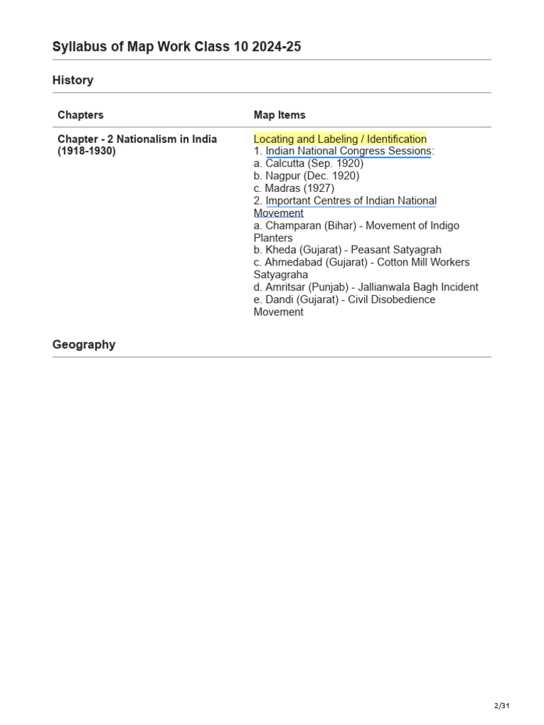 Map Items For CBSE Class 10 SST 2024 25 - Removed - Watermark | PDF ...