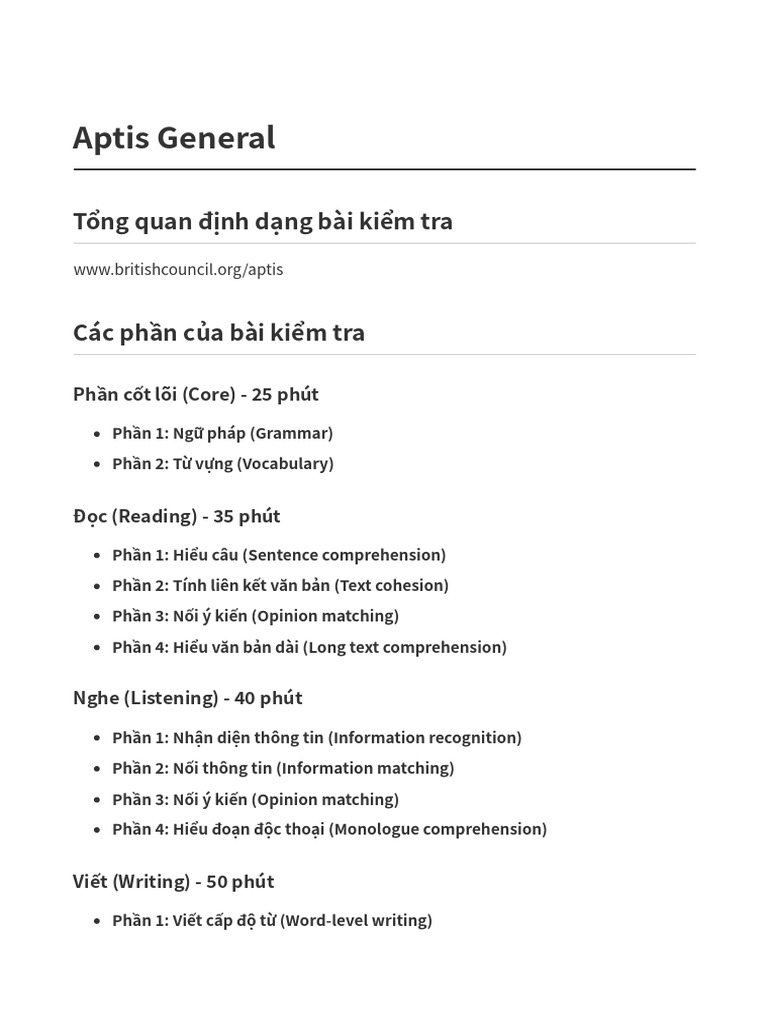 Aptis General Test Format Overview 2023 0 Vi | PDF