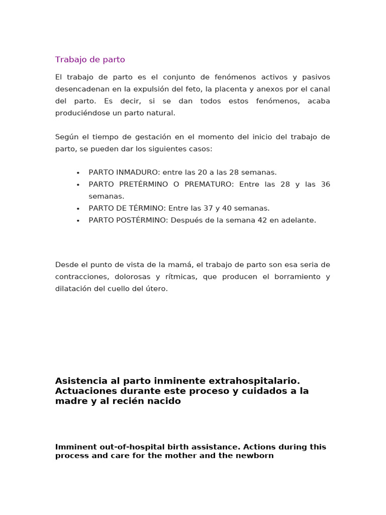 Trabajo de Parto | PDF | Parto | Especialidades Medicas