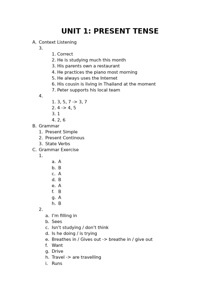 Present Tense Grammar Guide | PDF