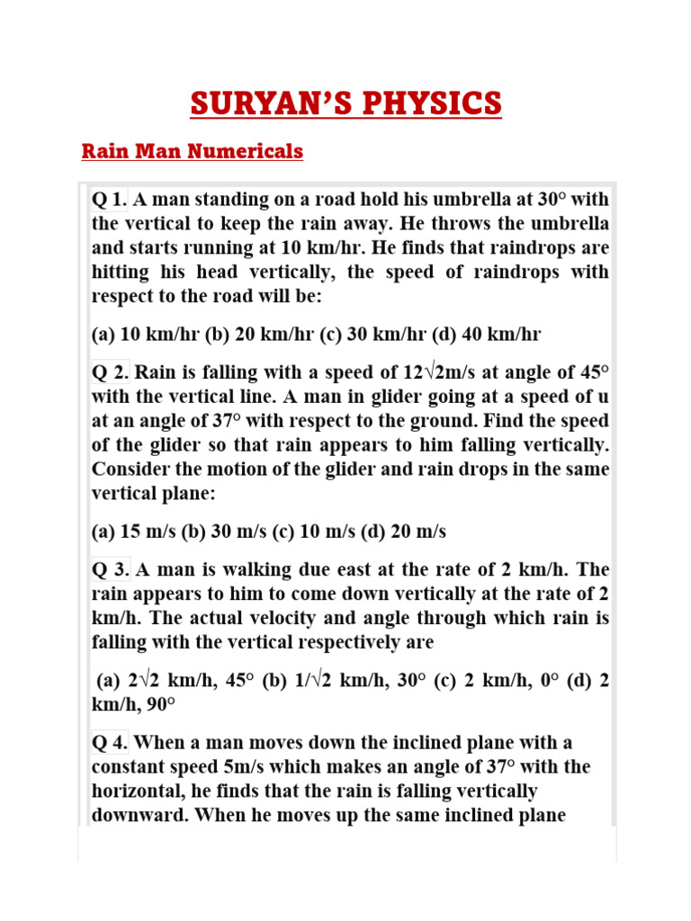 Rain Angle and Motion Calculations | PDF | Speed | Rain