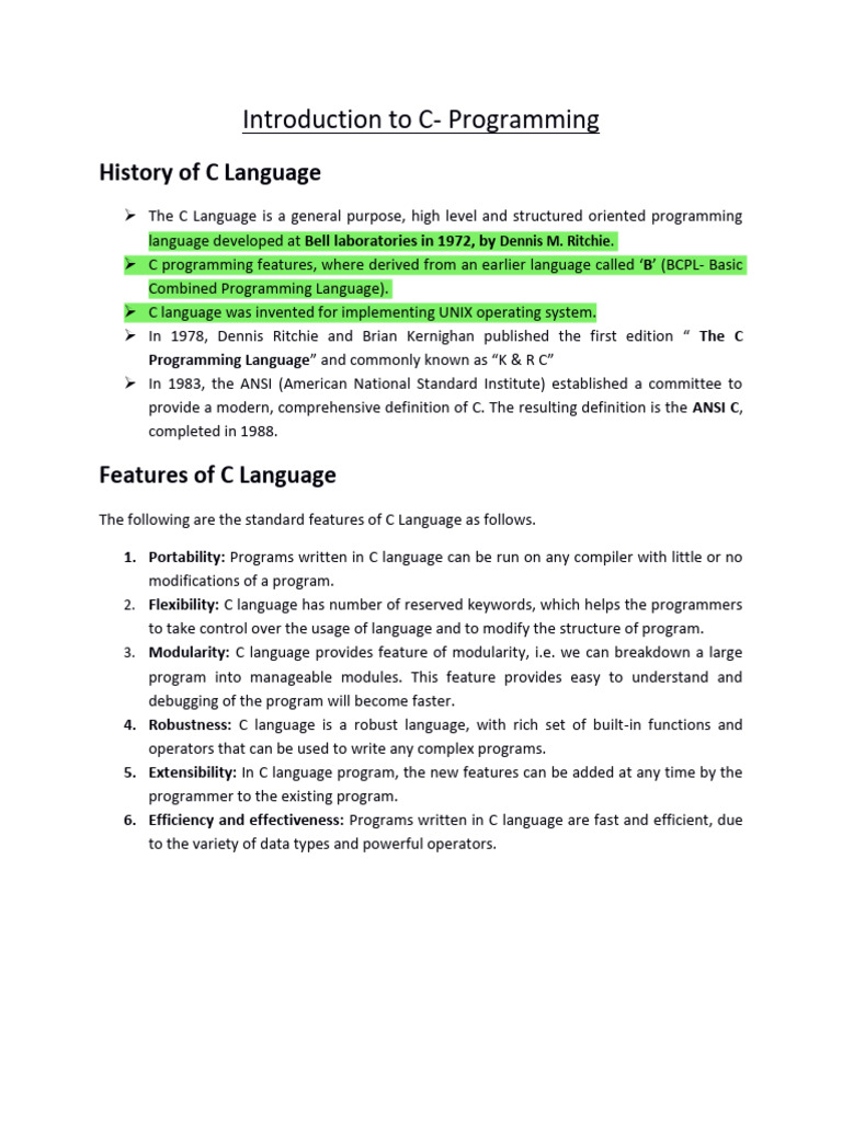 Basics of C Programming Notes | PDF | C (Programming Language ...