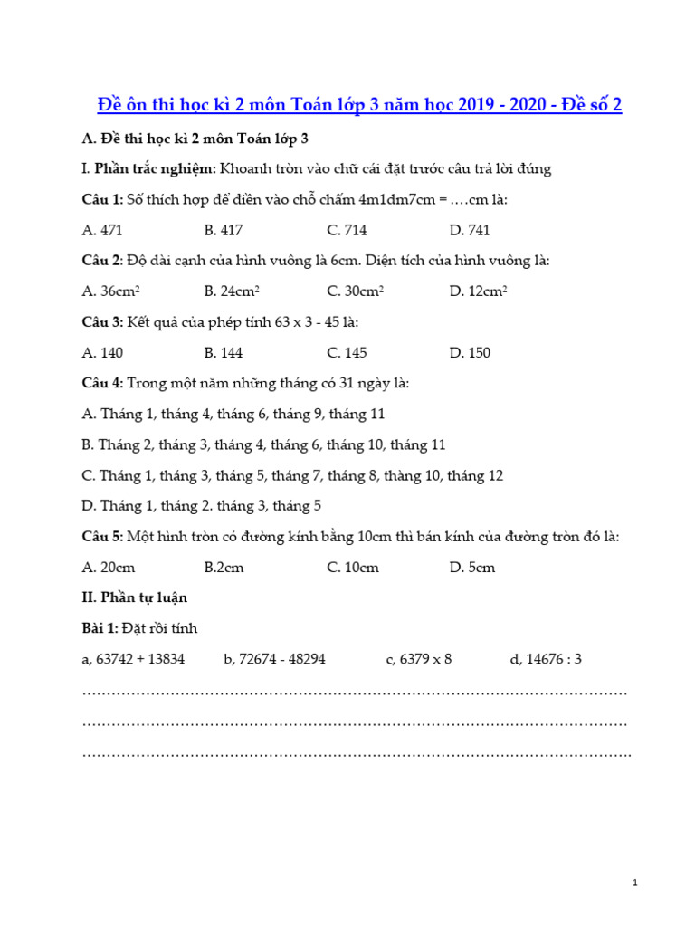 De On Thi Hoc Ki 2 Mon Toan Lop 3 Nam Hoc 2019 2020 De So 2 Pdf