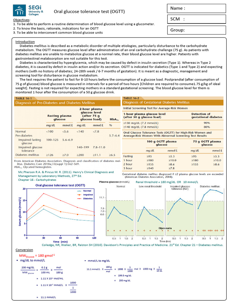 Oral Glucose Tolerance Test Overview | PDF | Diabetes | Disorders Of ...