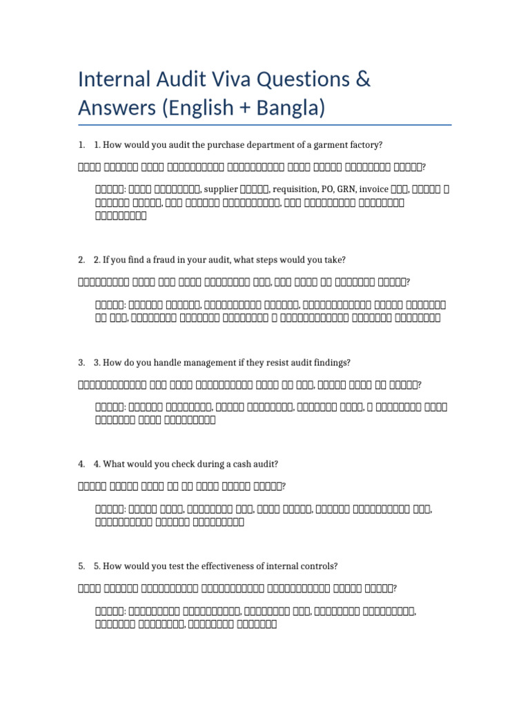 Internal Audit Viva QA Bilingual | PDF