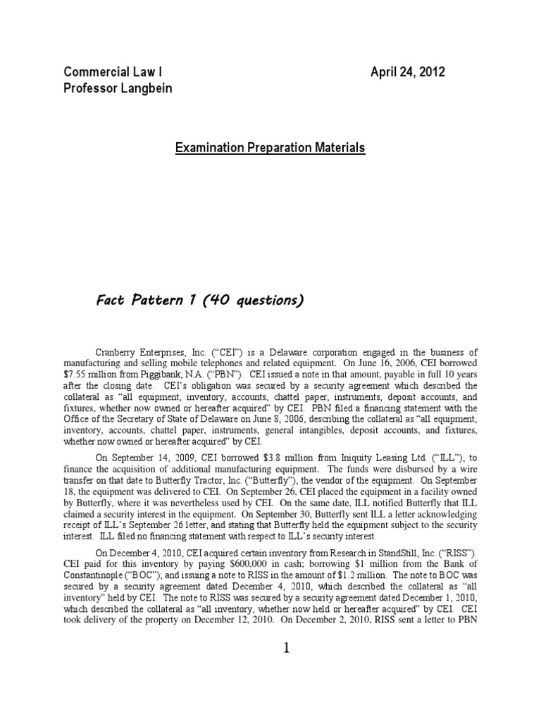 Fact Patterns 2 | PDF | Credit (Finance) | Security Interest