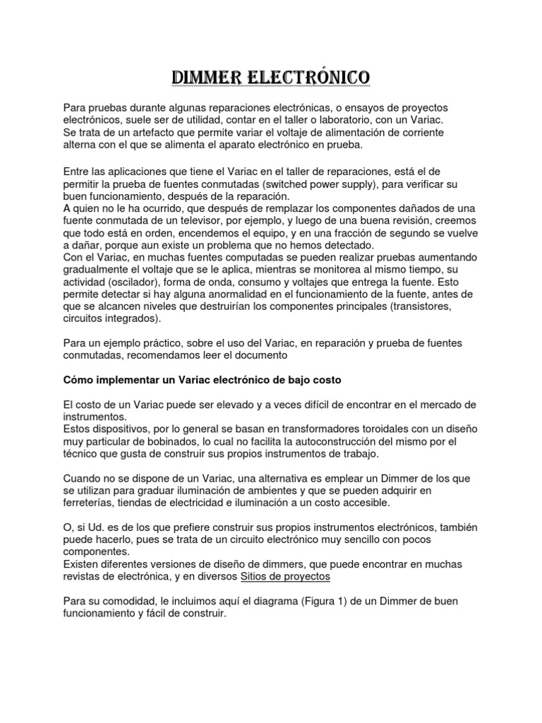 Dimmer Electrónico | PDF | Electrónica | Corriente eléctrica
