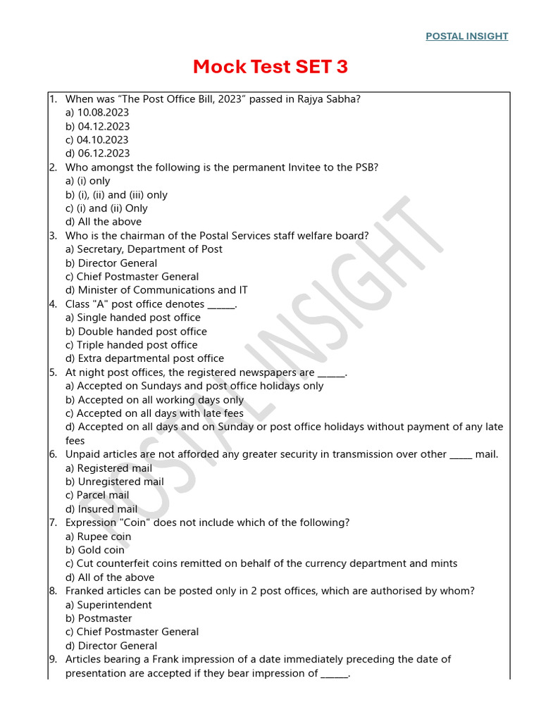 Mock Test SET 3 | PDF | Mail | Postage Stamp