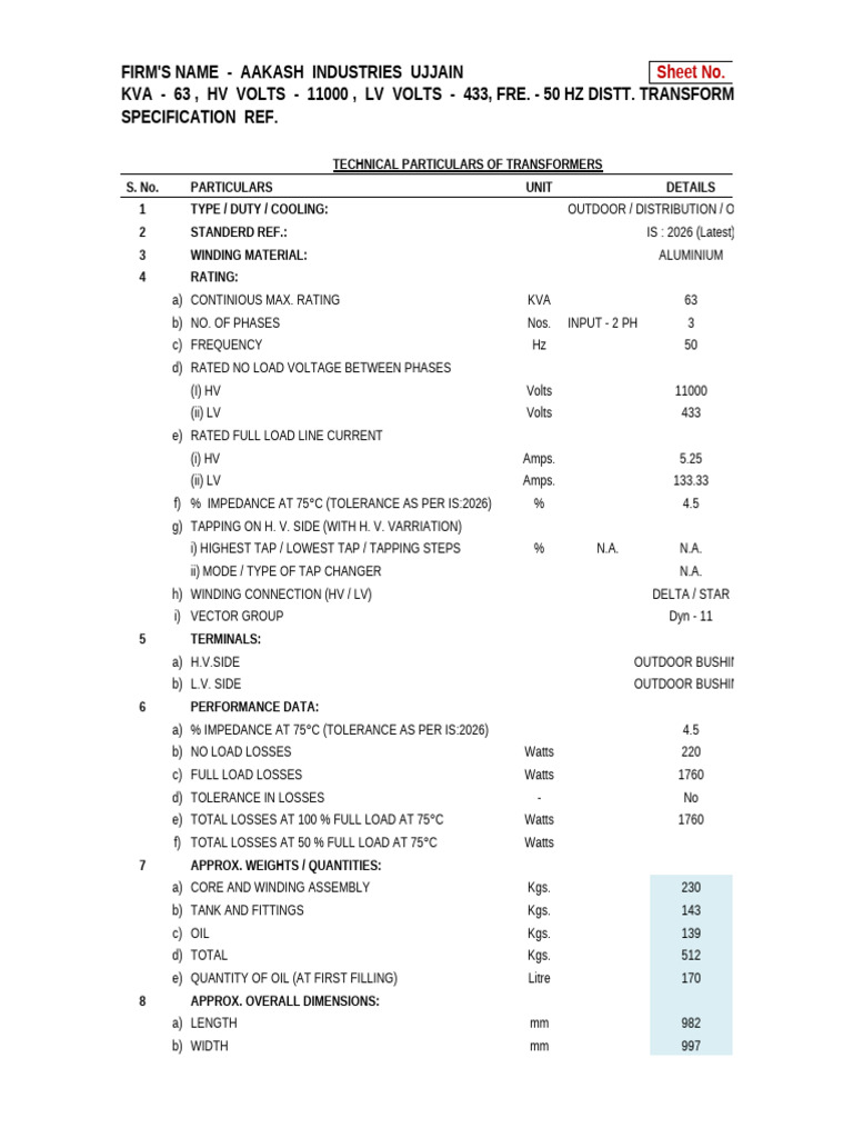 Cap - Form Design 63 Kva C .D 106 MM Review-1 | PDF | Transformer ...