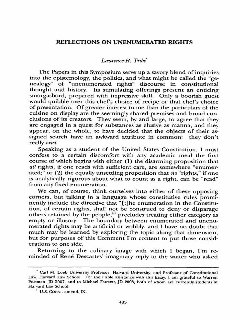 Reflections On Unenumerated Rights | PDF | Miranda Warning | Griswold V ...