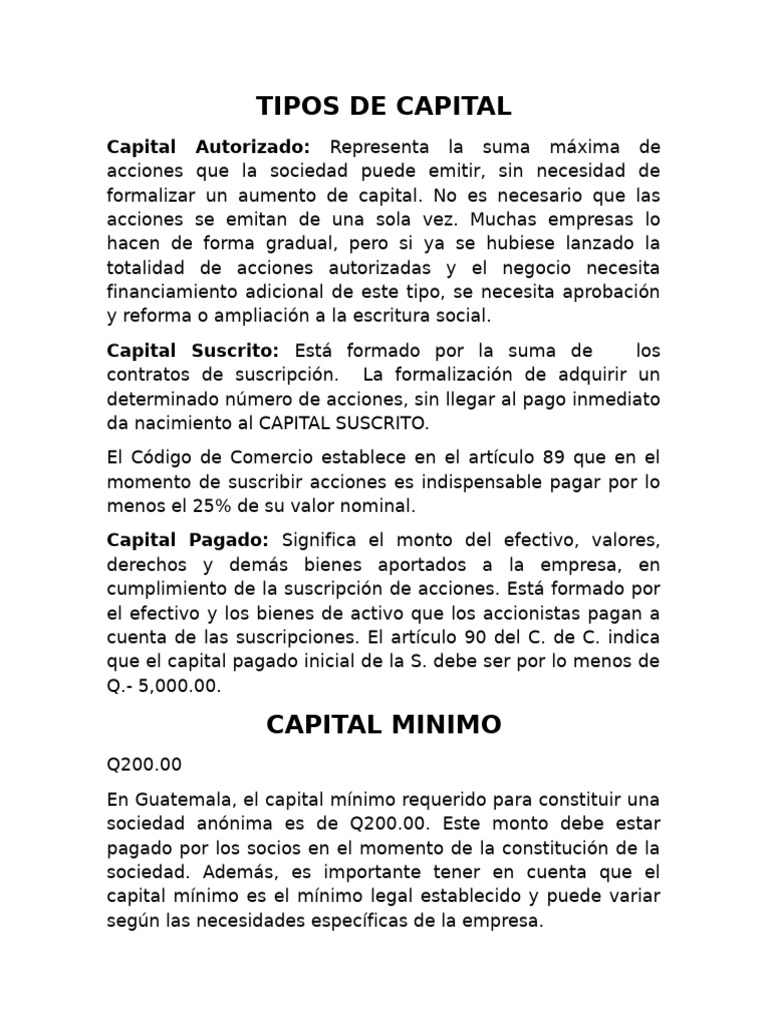 Capital Mínimo en Guatemala: Q200.00 | PDF