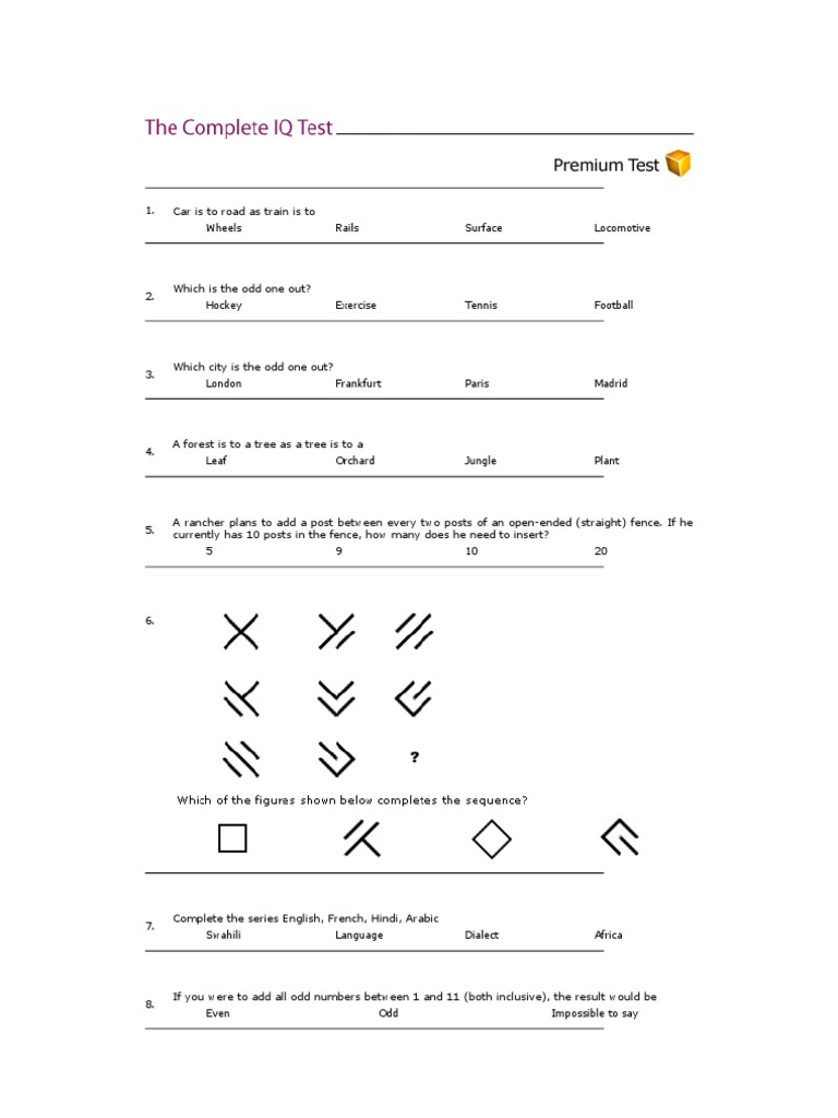 IQ Test Sample Questions and Patterns | PDF | Sports & Recreation