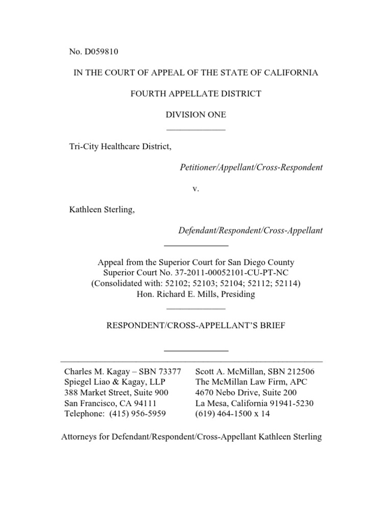 Cross-Appellant Opening Brief in TriCity v. Sterling | PDF | Brief (Law ...