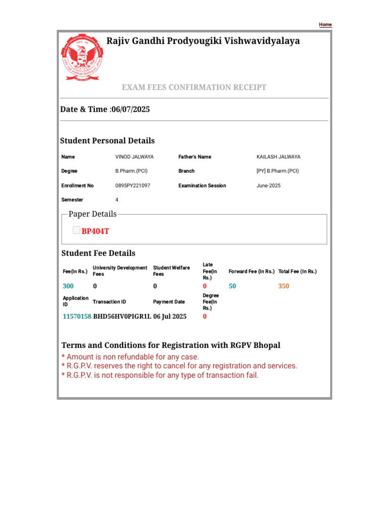 RGPV - Ac.in StudentLife ExamFees - Aspx | PDF