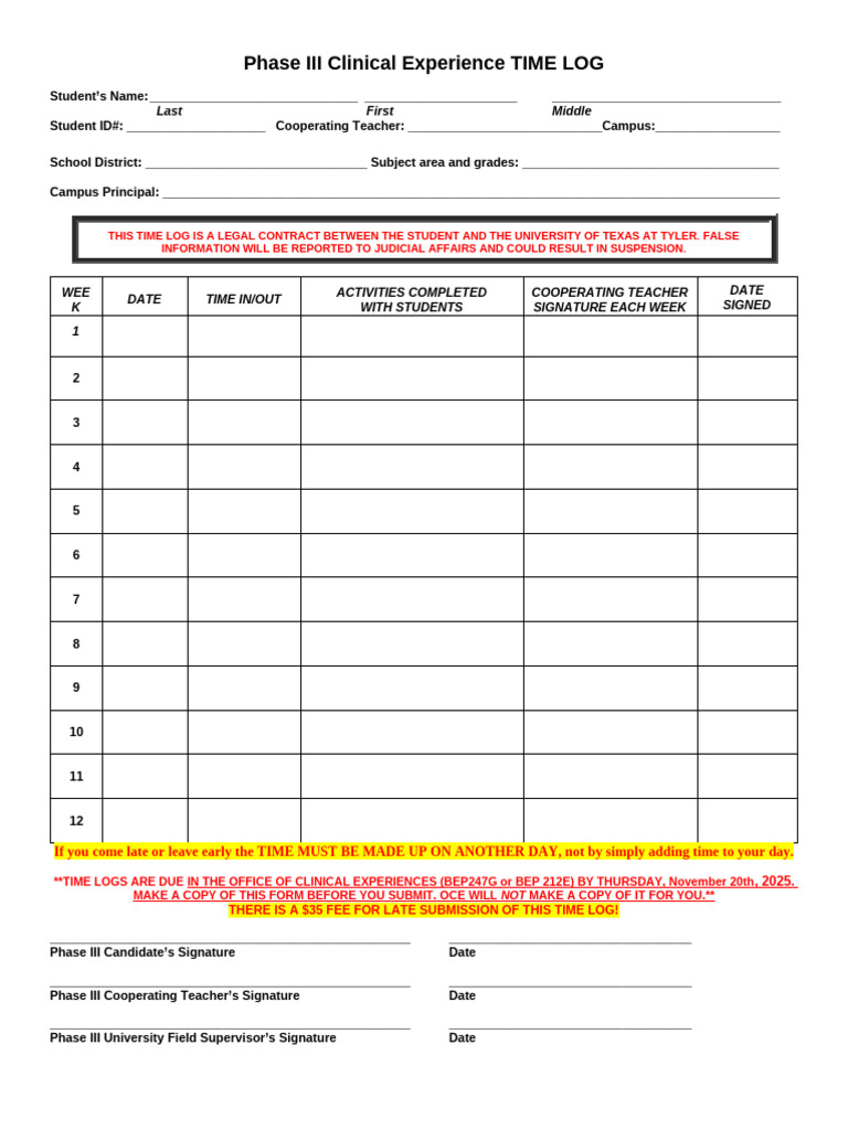 Phase III Clinical Experience Time Log | PDF