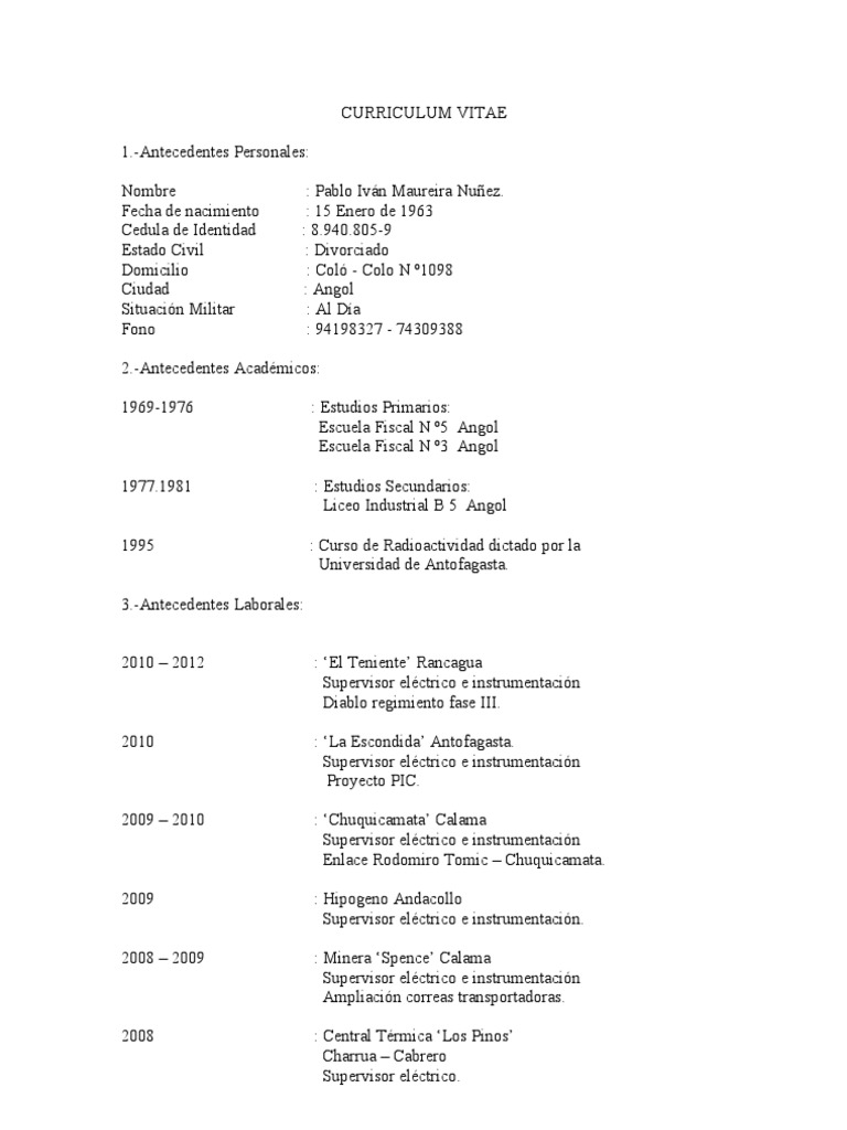 CURRICULUM VITAE Pablo Ivan Maureira Nuñez | PDF | Chile | Minería