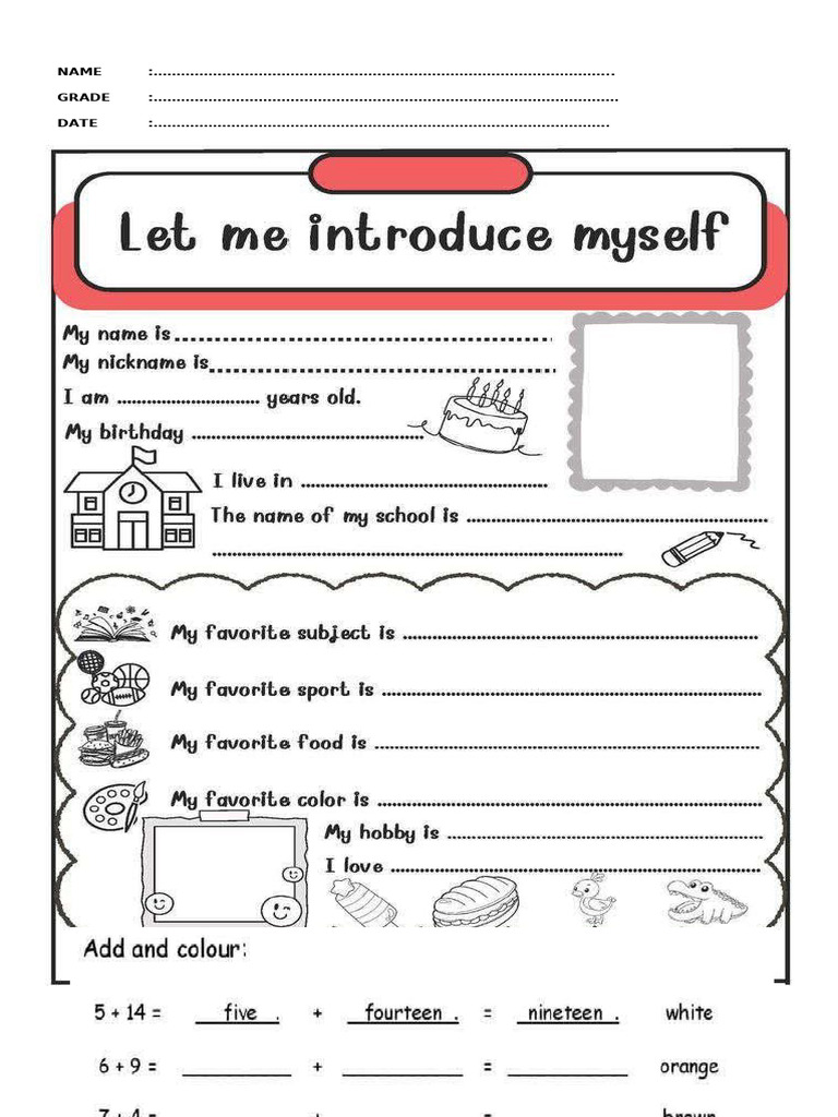 Introduce Myself For Grade 3-6 English Worksheet | PDF