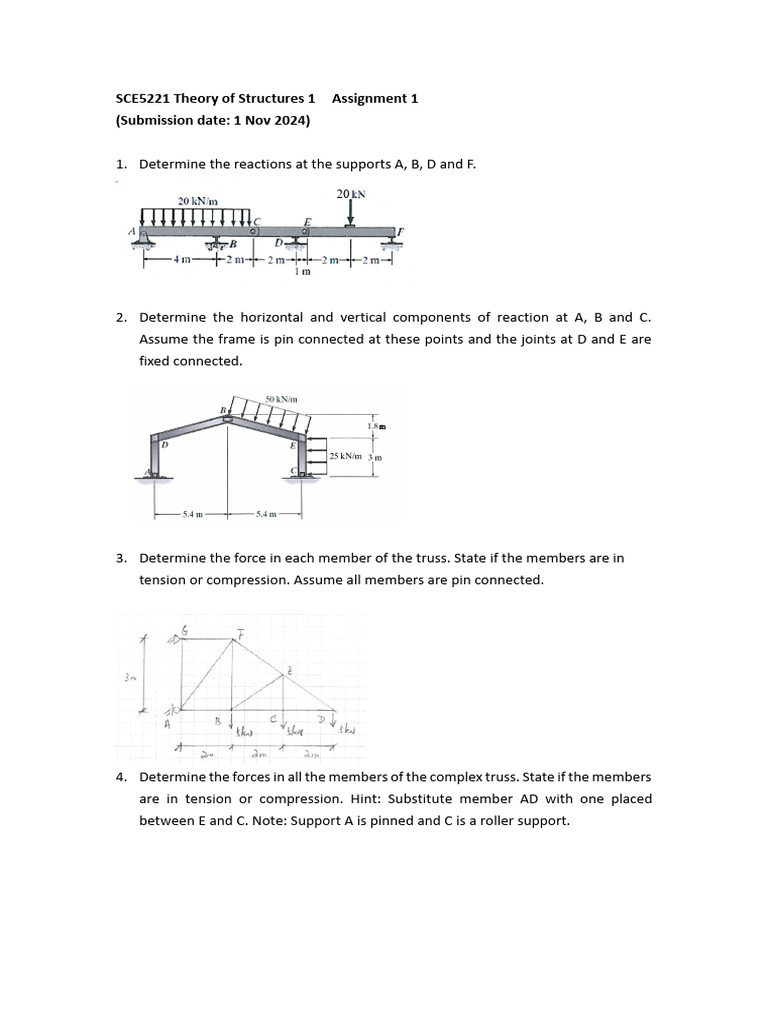 SCE5221 Theory of Structures 1 Assignment 1 (1) - 2 | PDF