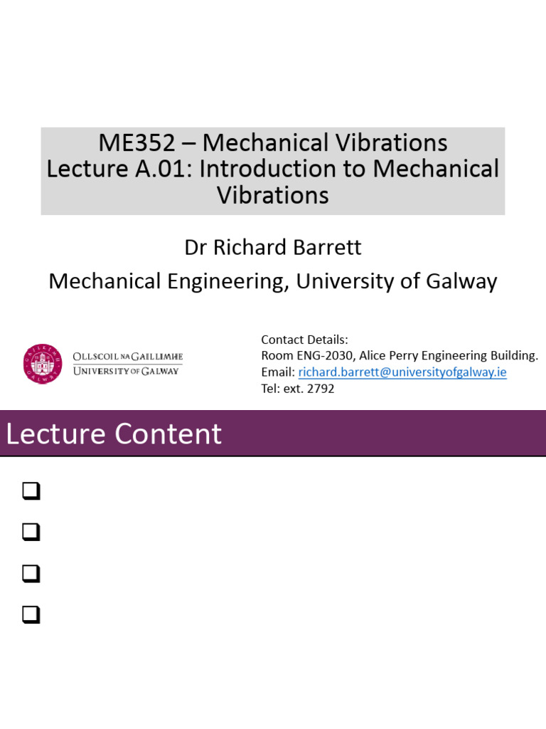 Lecture A.01 - Introduction To Mechanical Vibrations-1 | PDF | Oscillation | Deformation ...